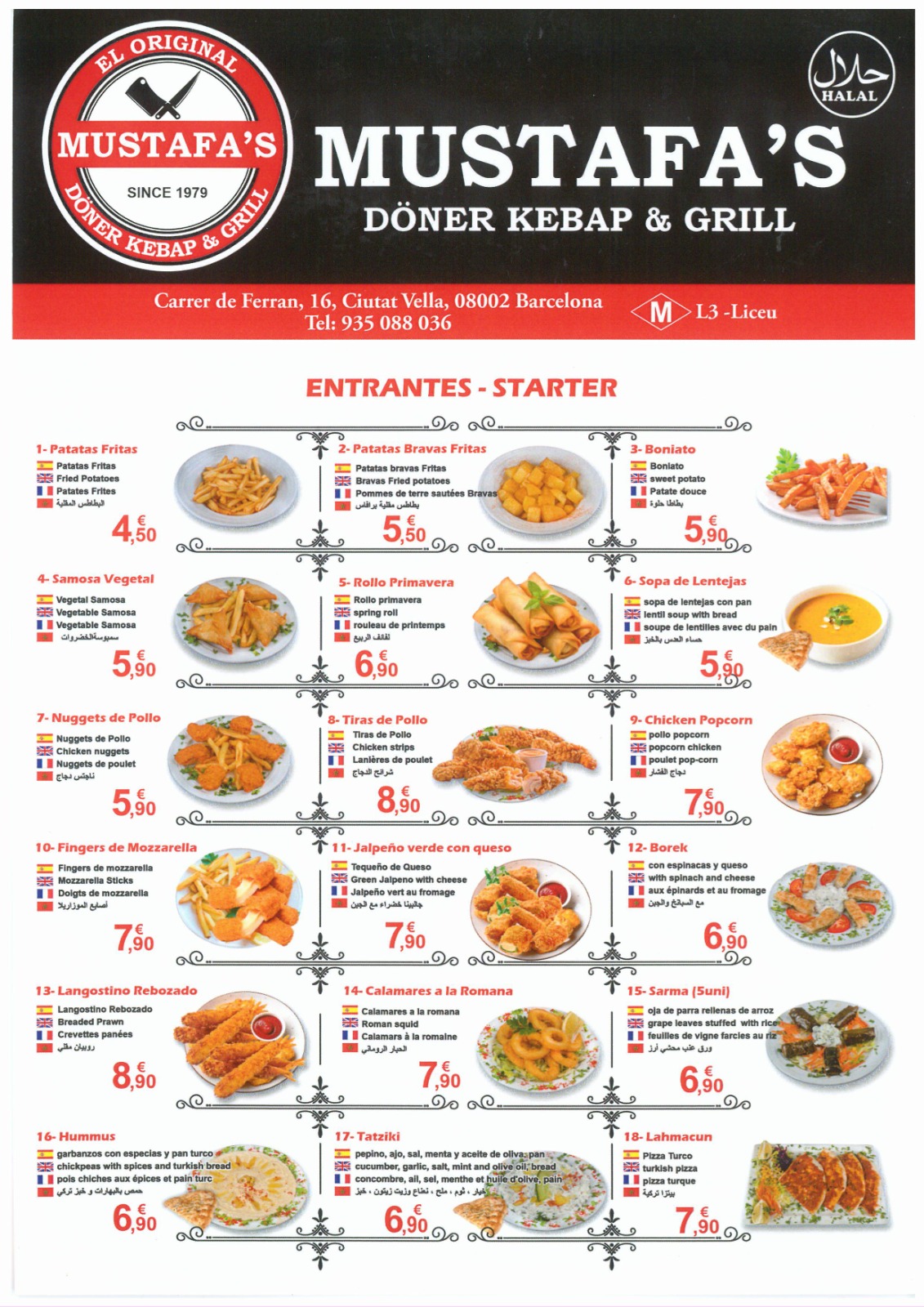 Menú - Mustafa's Doner Kebap & Grill
